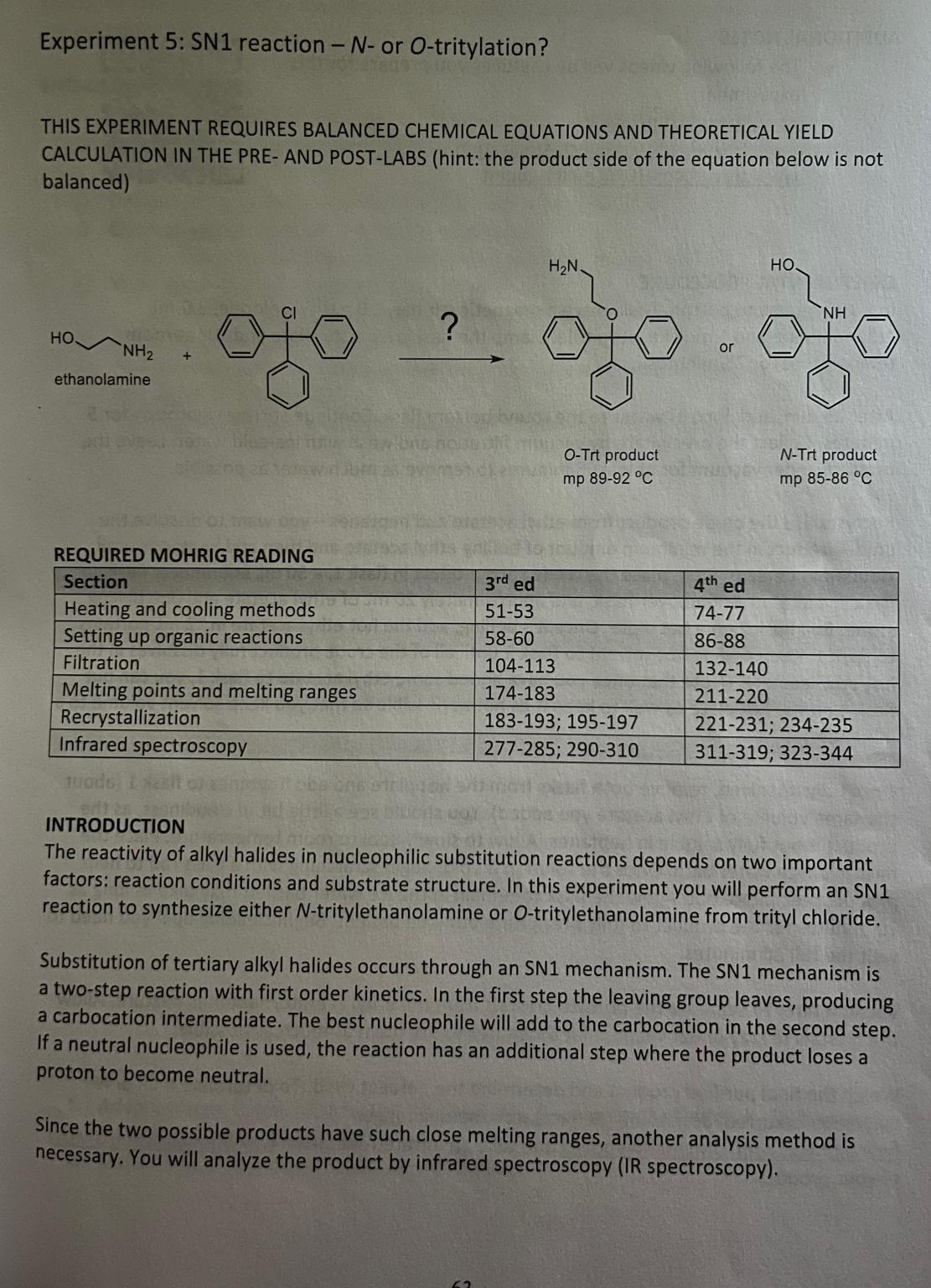 Solved Experiment 5: SN1 ﻿reaction - N - ﻿or | Chegg.com