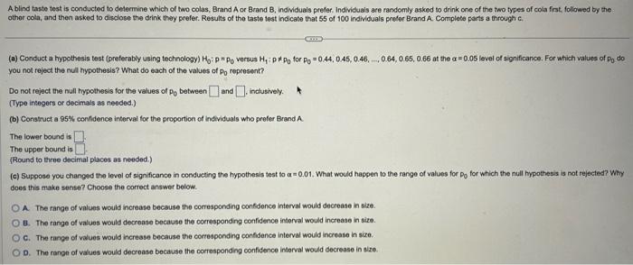 Solved A blind taste test is conducted to determine which of | Chegg.com