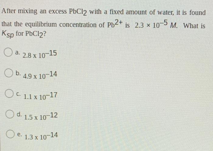 Solved After mixing an excess PbCl2 with a fixed amount of | Chegg.com