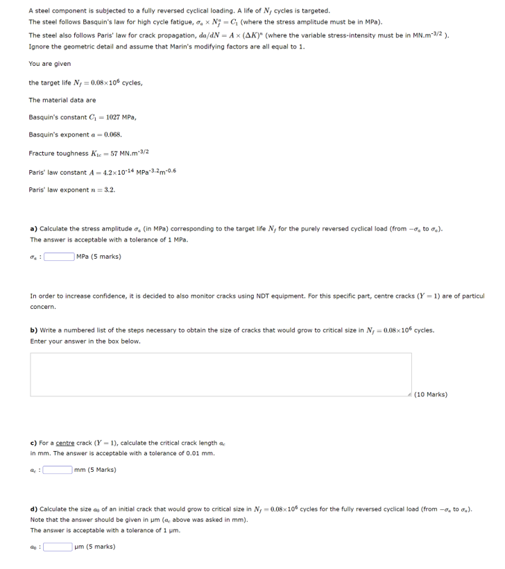 Solved A steel component is subjected to a fully reversed | Chegg.com