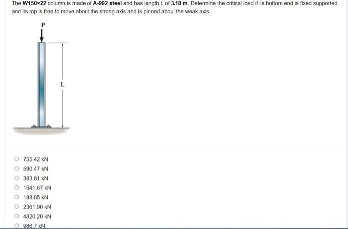 Solved The W150x22 column is made of A-992 steel and has | Chegg.com