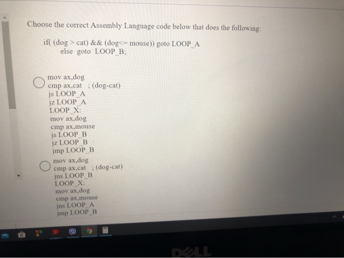 Solved Choose the correct Assembly Language code below that | Chegg.com