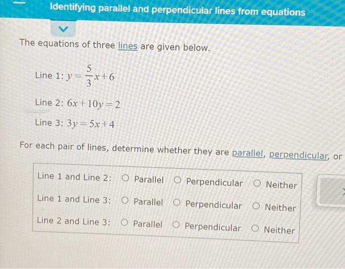 Solved 1 Identifying parallel and perpendicular lines from | Chegg.com