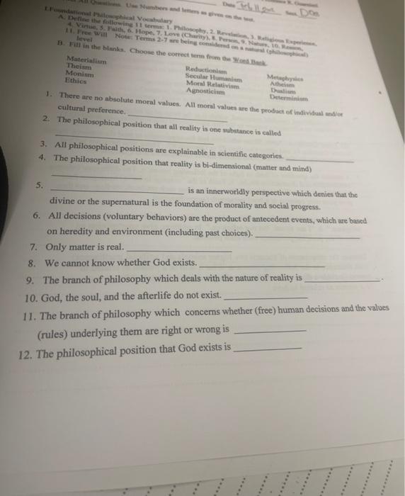 Solved Doa - Names and me tipical Voca Define the following | Chegg.com