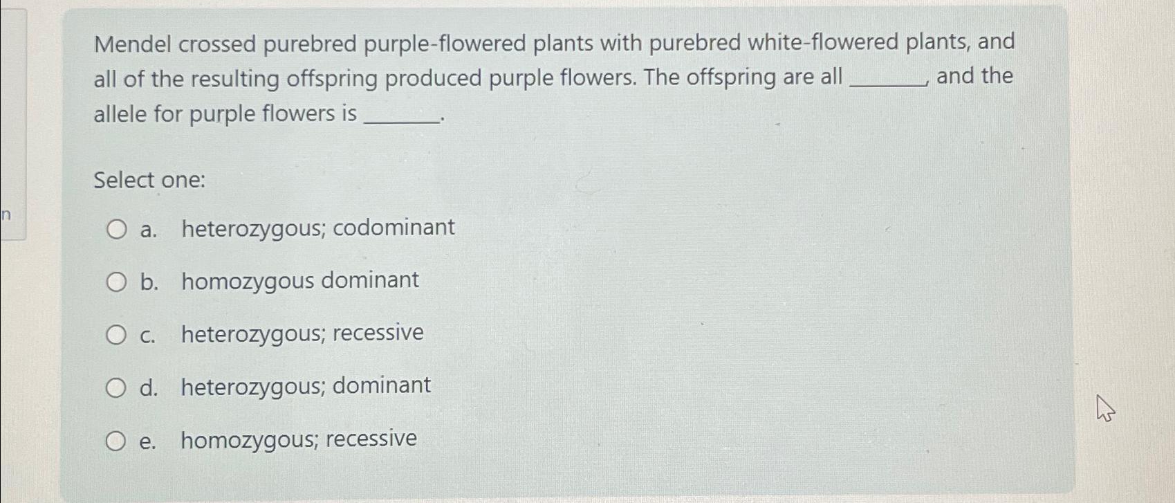 Solved Mendel crossed purebred purple-flowered plants with | Chegg.com