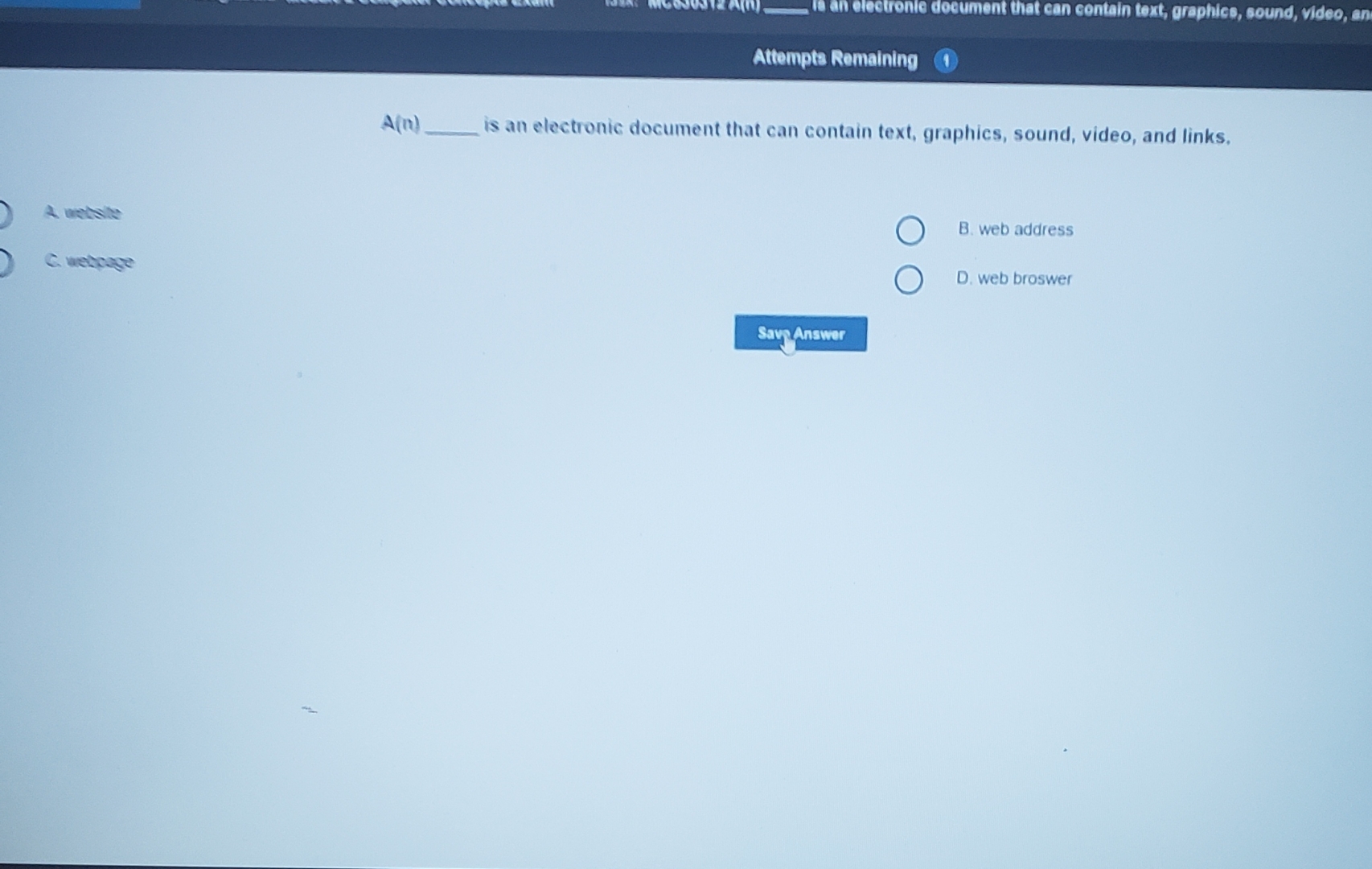 Solved Attempts RemainingA(n)is an electronic document that | Chegg.com
