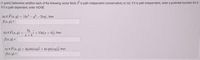 Solved (1 point) Determine whether each of the following | Chegg.com
