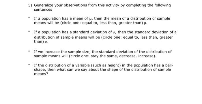 5) Generalize your observations from this activity by | Chegg.com