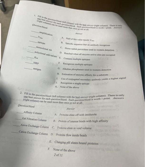 Solved 1. Fill in the gauerwonstaont (lef column) with the | Chegg.com