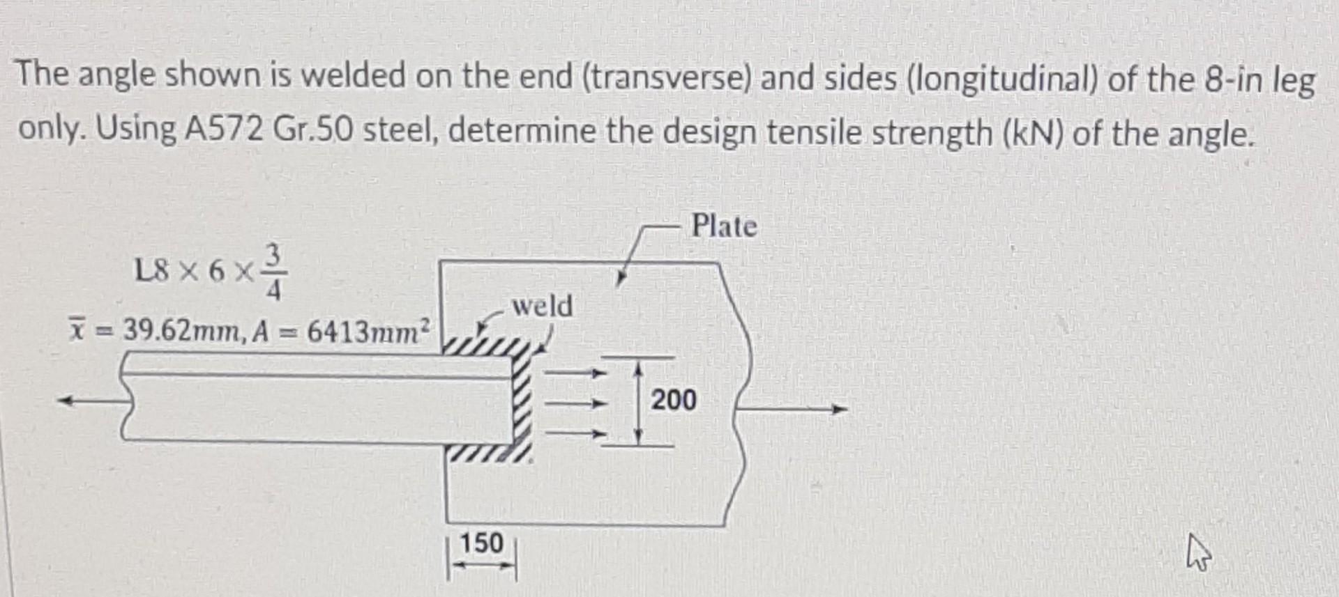 Solved The angle shown is welded on the end (transverse) and | Chegg.com