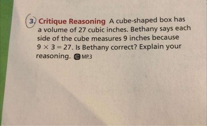 Solved 3. Critique Reasoning A cube-shaped box has a volume | Chegg.com