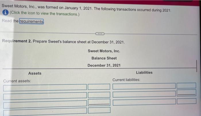 Solved Sweet Motors, Inc., was formed on January 1, 2021. | Chegg.com