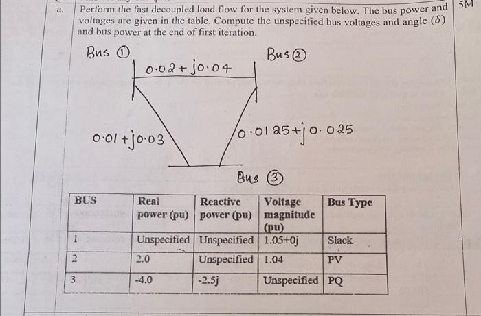 Solved Perform The Fast Decoupled Load Flow For The System