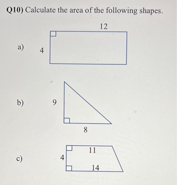 Solved Q10) Calculate the area of the following shapes. | Chegg.com