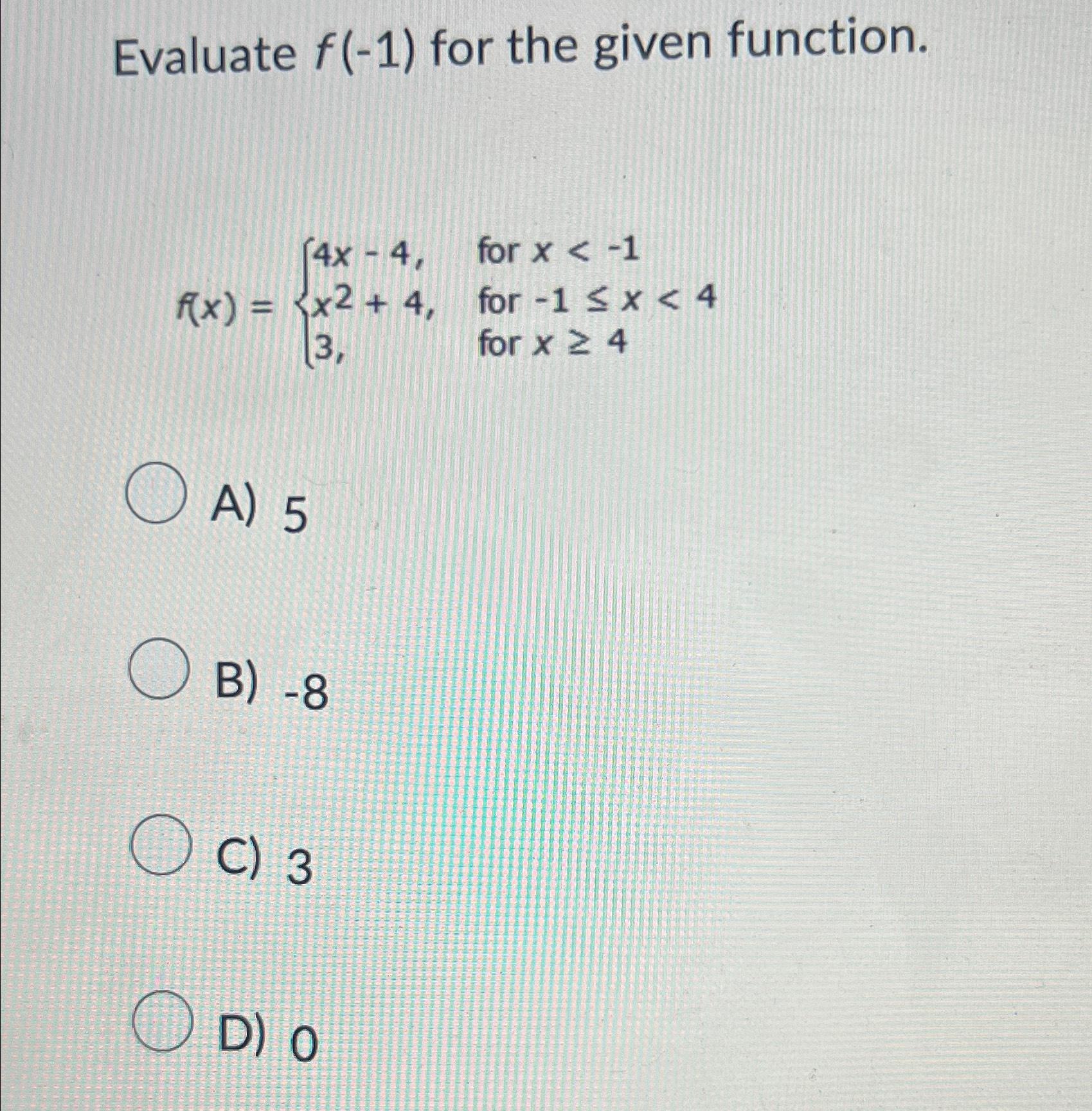 Solved Evaluate f(-1) ﻿for the given | Chegg.com