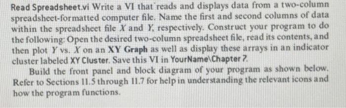 Solved a Read Spreadsheet.vi Write a VI that reads and | Chegg.com