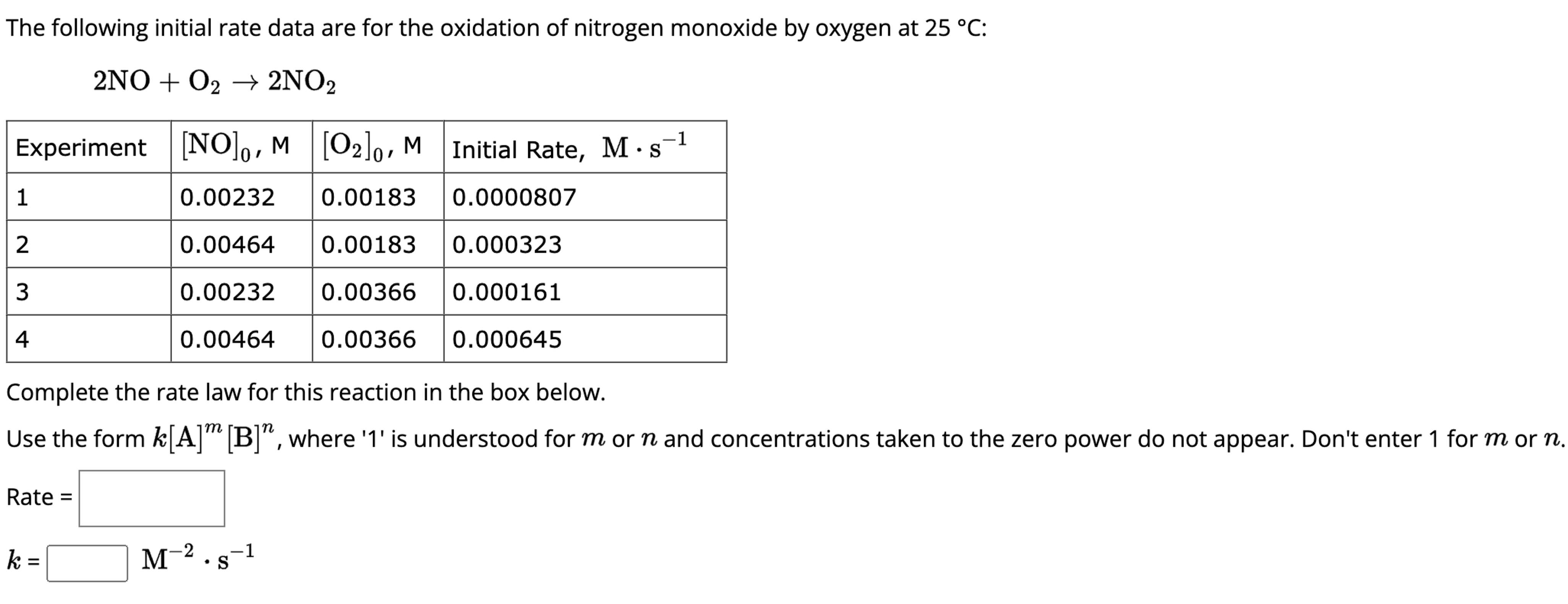 Solved The following initial rate data are for the oxidation | Chegg.com