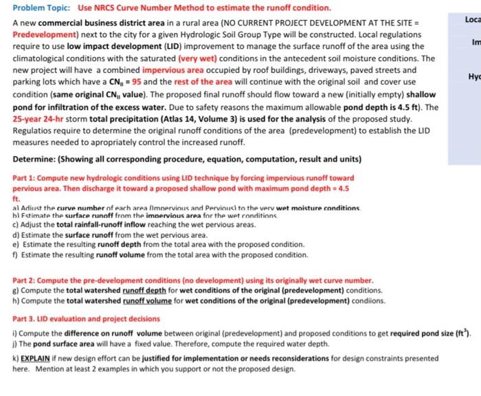 Problem Topic: Use NRCS Curve Number Method to | Chegg.com