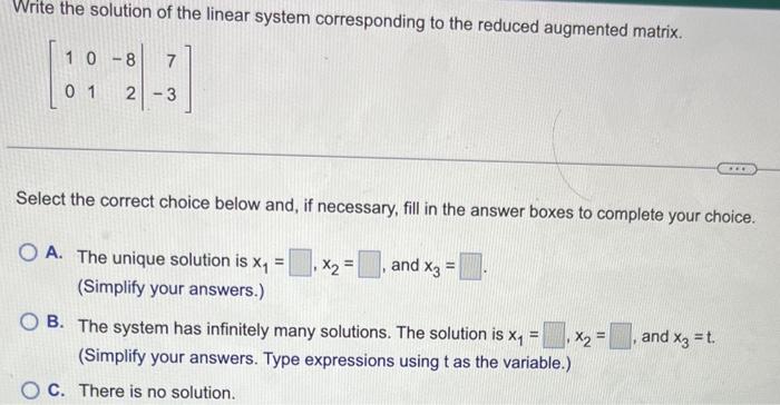 Solved Write the solution of the linear system corresponding | Chegg.com