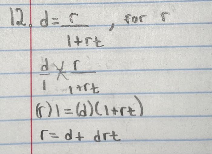Solved (r)1=(d)(1+rt) r=dtdrt | Chegg.com