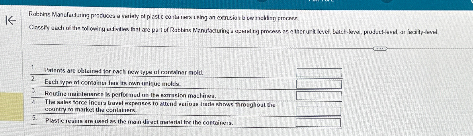 Solved Robbins Manufacturing produces a variety of plastic | Chegg.com