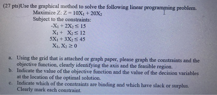Solved (27 pts)Use the graphical method to solve the | Chegg.com