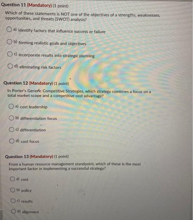 Solved Question 11 (Mandatory) (1 point) Which of these | Chegg.com