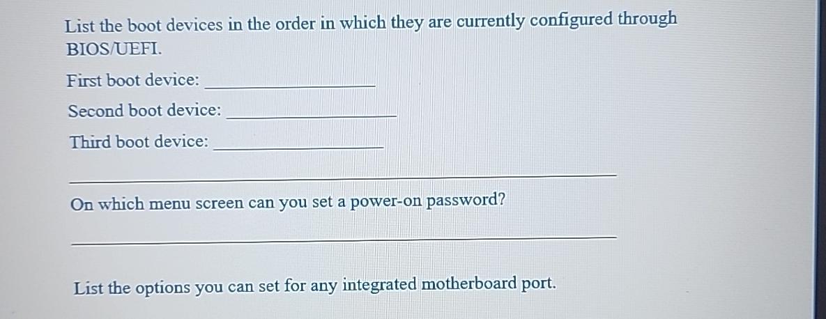 Solved List the boot devices in the order in which they are | Chegg.com