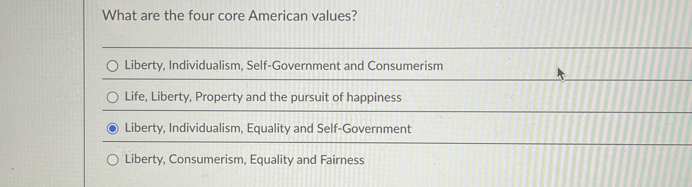 Solved What are the four core American values?Liberty, | Chegg.com