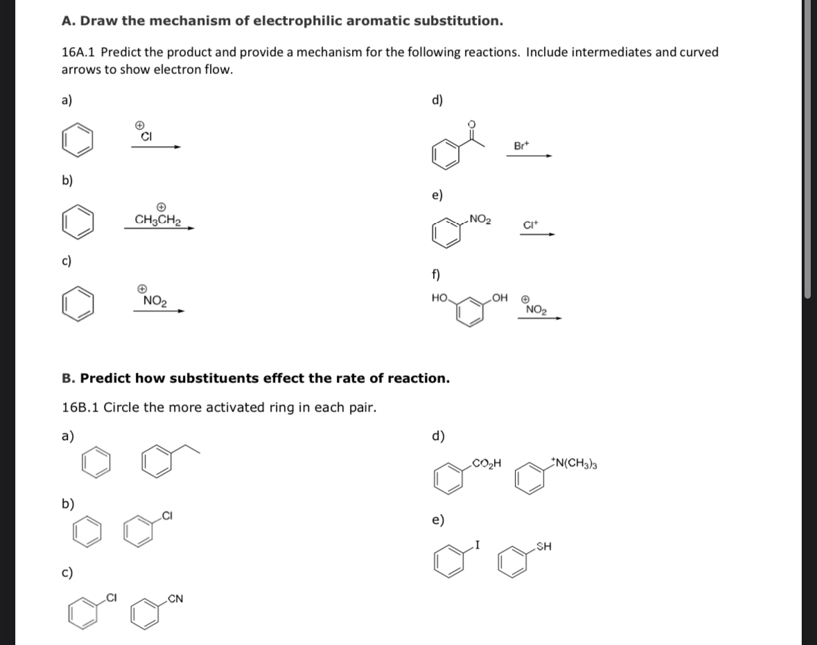 Solved A. ﻿Draw the mechanism of electrophilic aromatic | Chegg.com