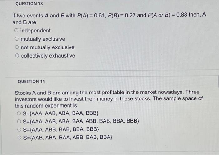 Solved If two events A and B with P(A)=0.61,P(B)=0.27 and | Chegg.com