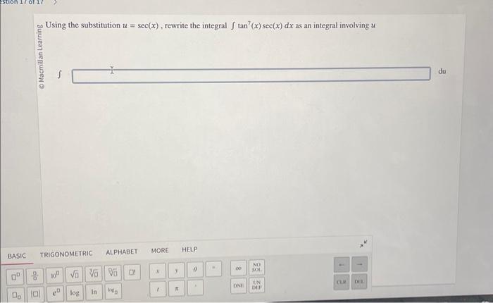 Solved Using the substitution u=sec(x), rewrite the integral | Chegg.com