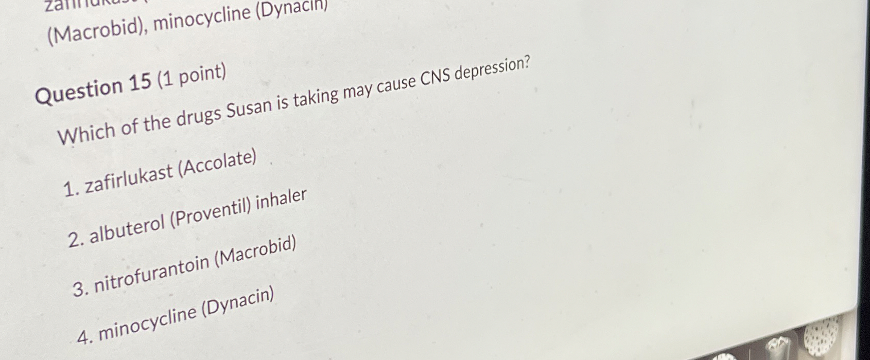Solved (Macrobid), ﻿minocycline (Dynacin)Question 15 (1 | Chegg.com
