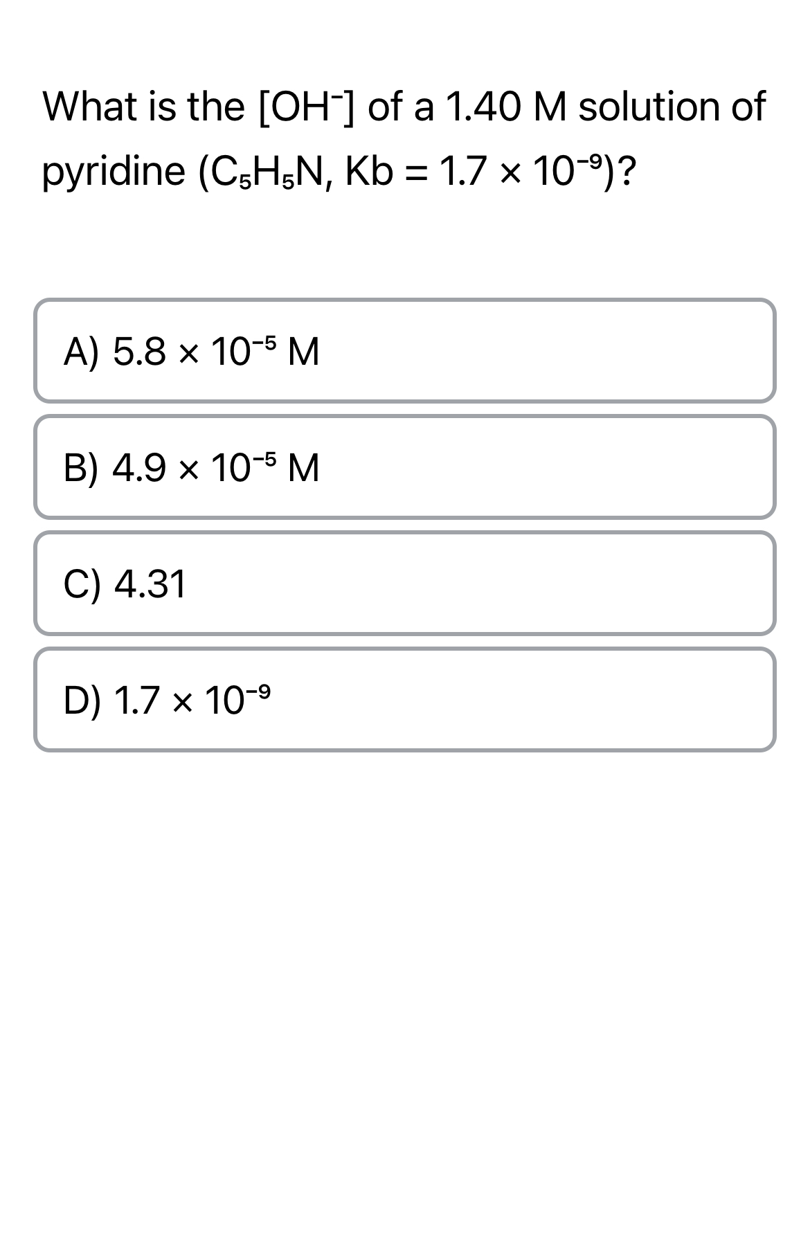 Solved What is the OH-of a 1.40M ﻿solution of pyridine | Chegg.com