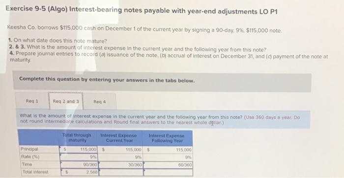 Solved Exercise 9-5 (Algo) Interest-bearing notes payable | Chegg.com
