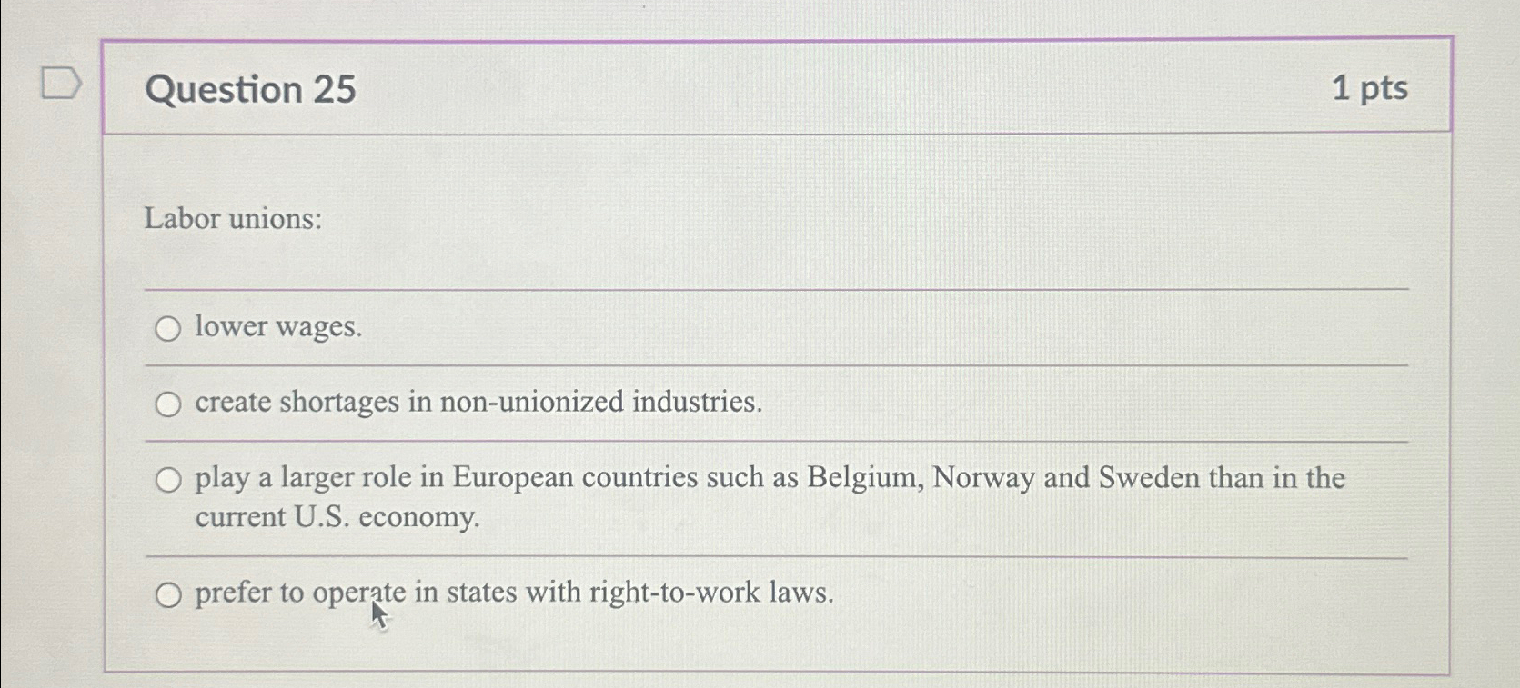 Solved Question 251 ﻿ptsLabor unions:lower wages.create | Chegg.com