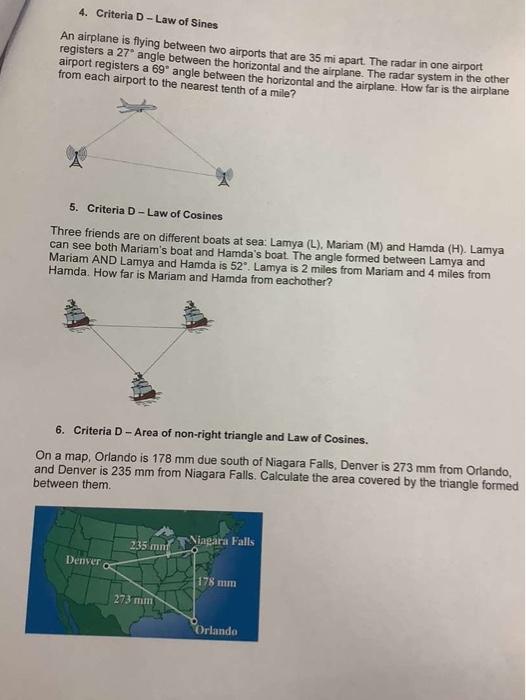 Solved 4. Criteria D - Law of Sines An airplane is flying | Chegg.com