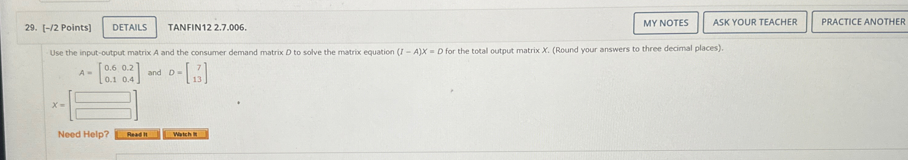 Solved Points Tanfin12 27006use The Input Output Matrix A 