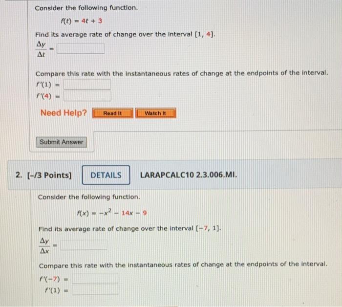 Solved Consider The Following Function F T 4t 3 Find