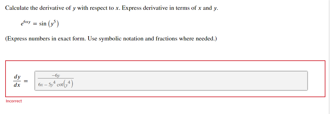 Solved Calculate the derivative of y ﻿with respect to x. | Chegg.com