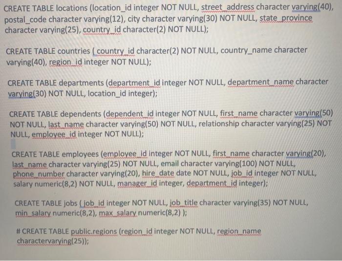 Solved CREATE TABLE locations (location_id integer NOT NULL, | Chegg.com