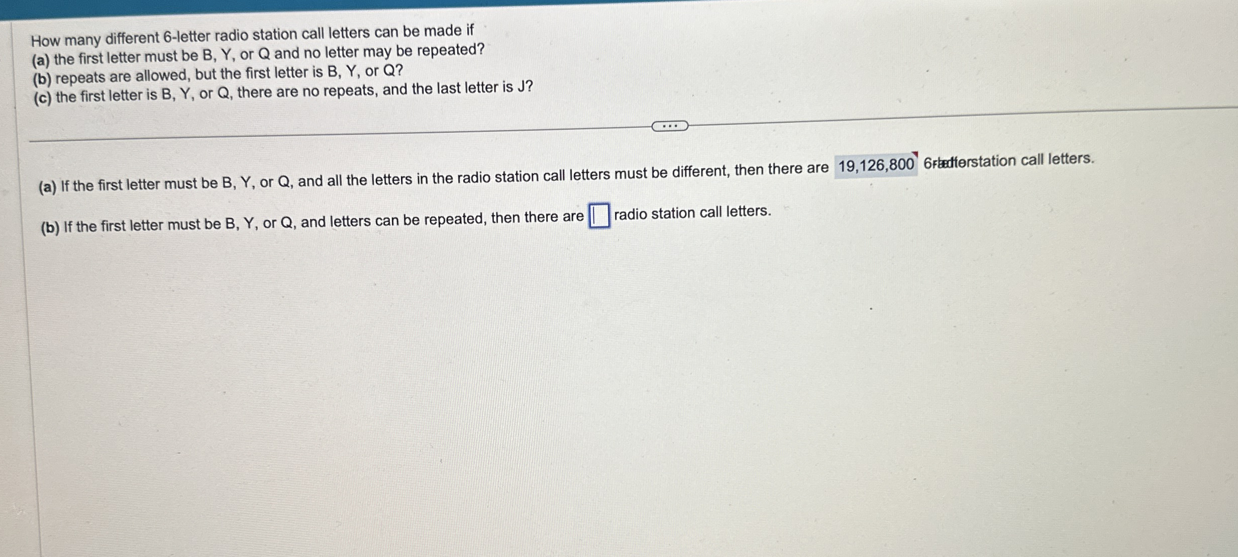 Solved How many different 6-letter radio station call | Chegg.com