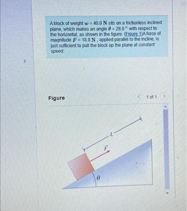 Solved A block of weight w = 40.0 N sits on a frictionless | Chegg.com