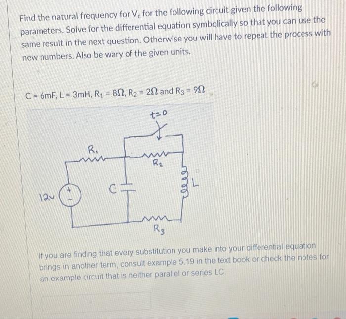 Solved Find the natural frequency for Vc for the following | Chegg.com