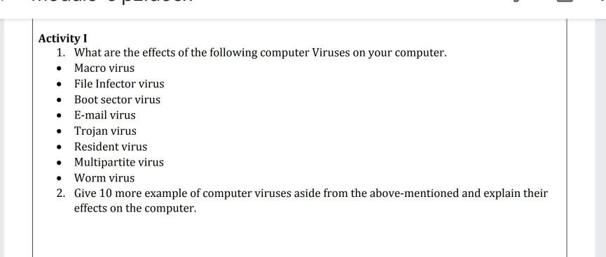 Solved Activity 1. What are the effects of the following | Chegg.com
