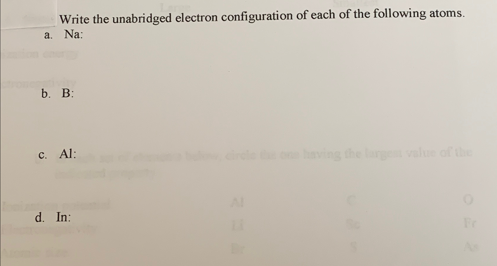 Solved Write the unabridged electron configuration of each | Chegg.com