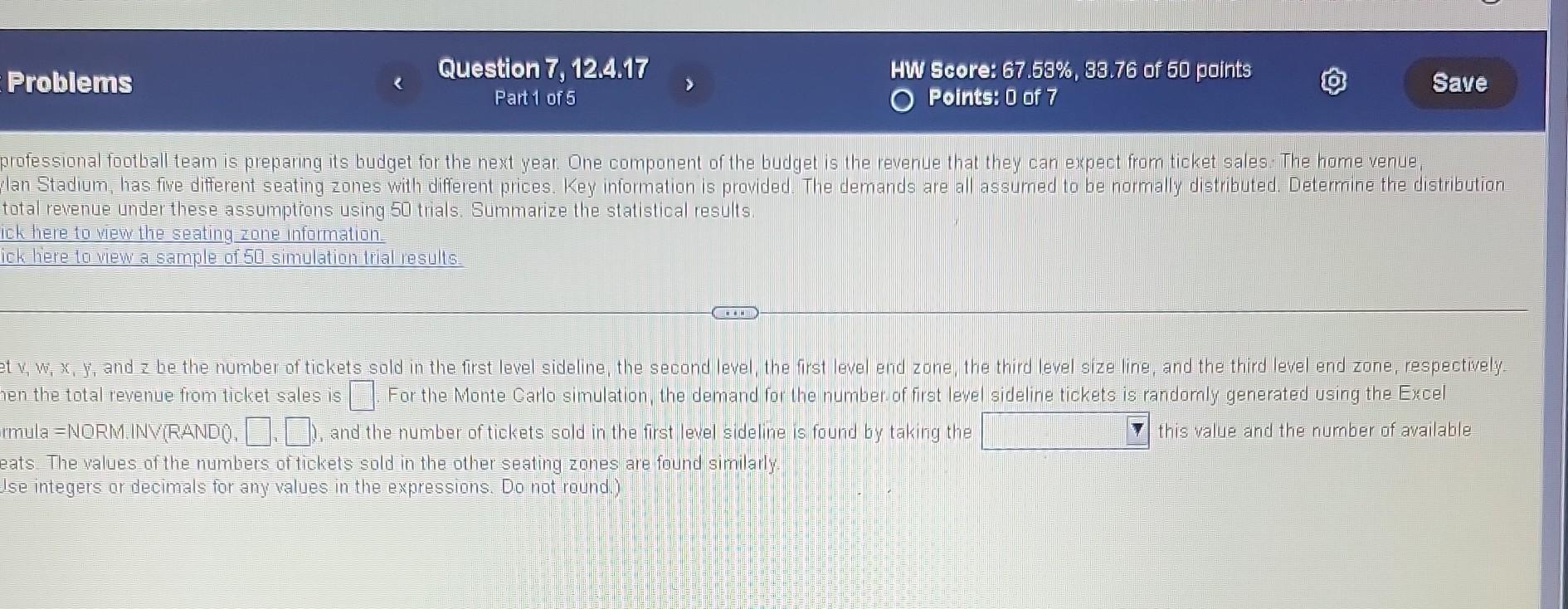 Solved Seating Zone InformationSimulation | Chegg.com