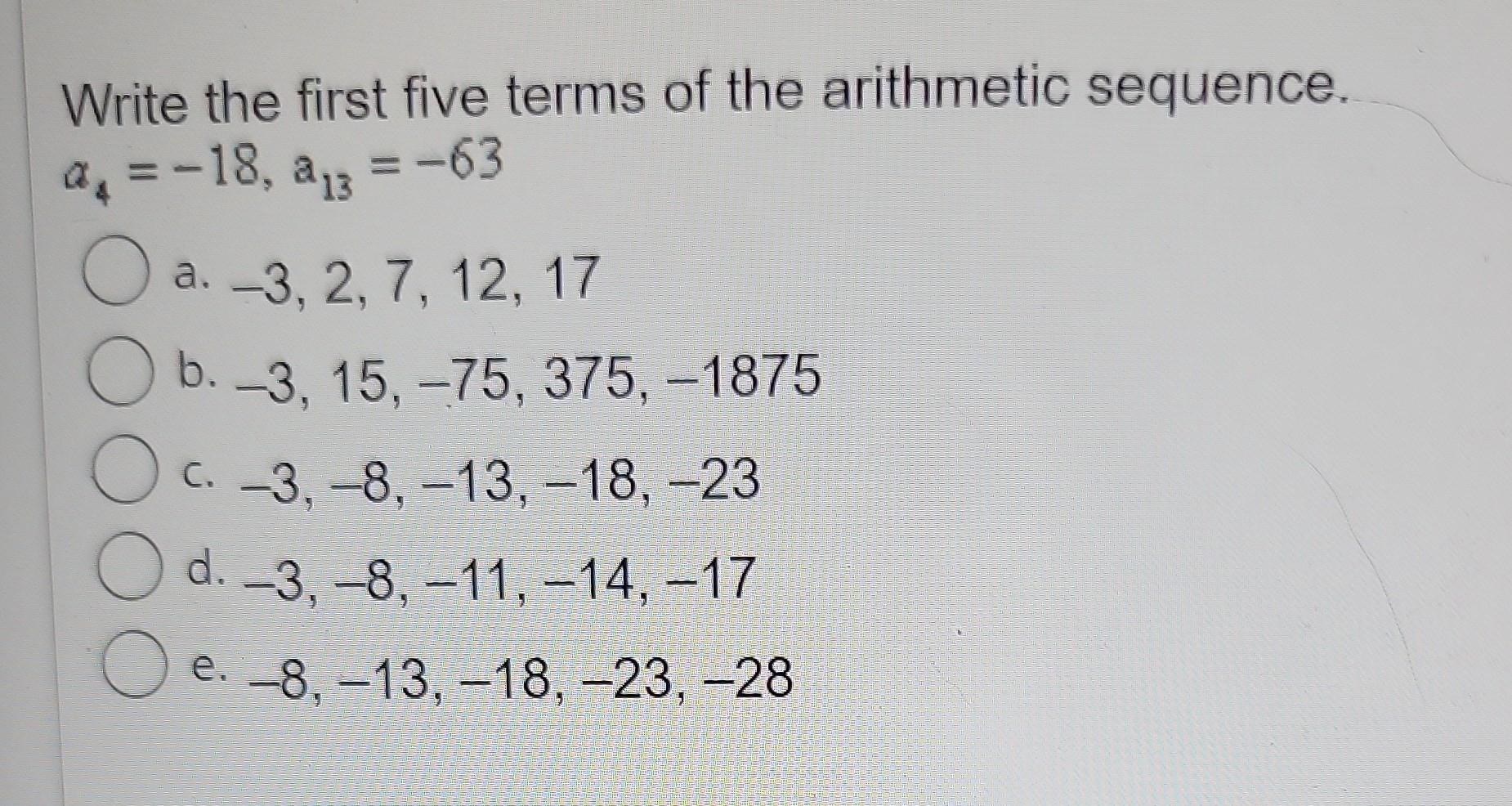Solved Write the first five terms of the arithmetic | Chegg.com