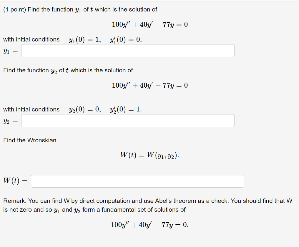 Solved (1 ﻿point) ﻿For the differential equation | Chegg.com