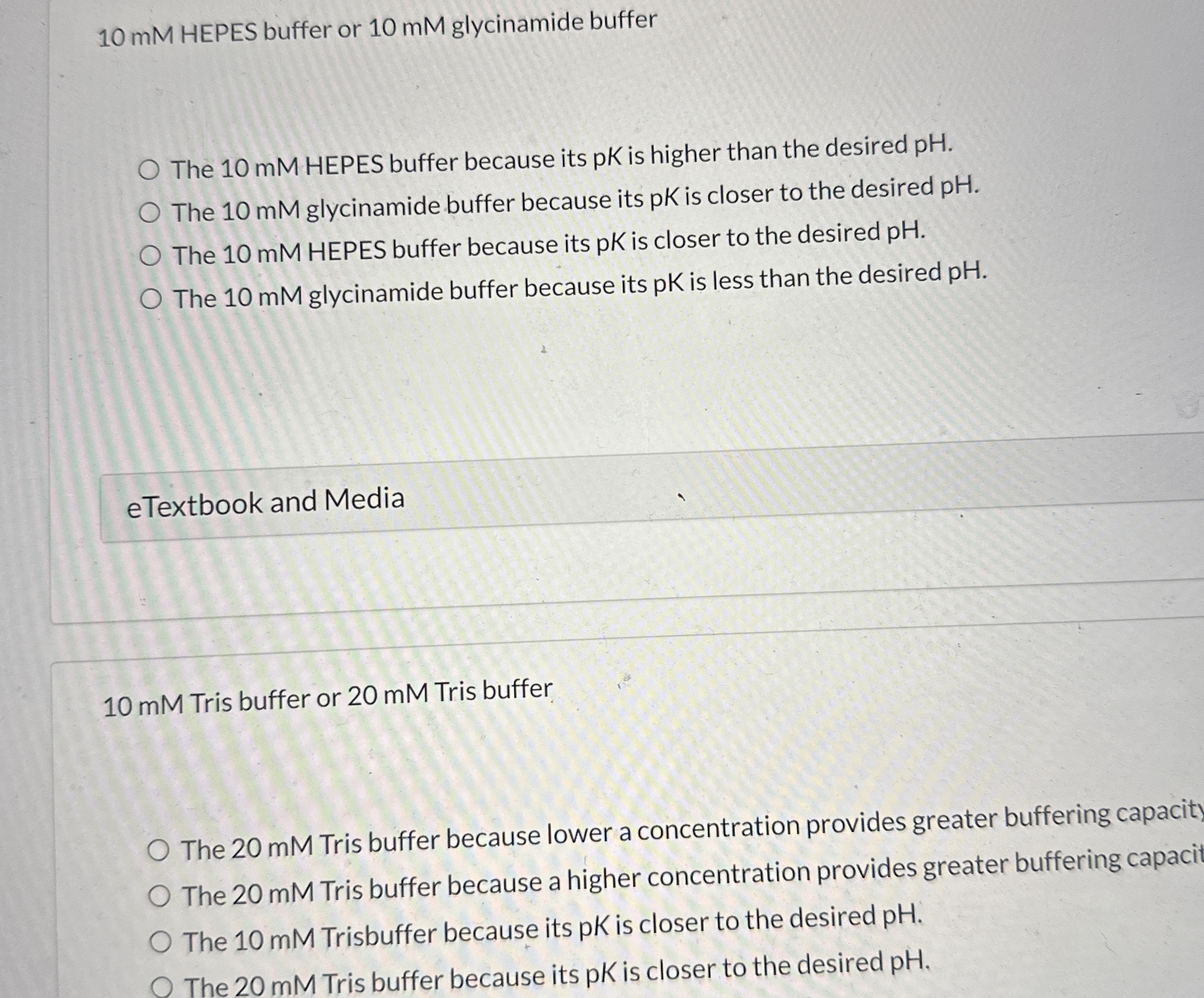 Solved 10 ﻿mM HEPES buffer or 10 ﻿mM glycinamide bufferThe | Chegg.com